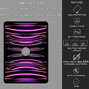 Zinibri iPad Pro 11 Inch Case, iPad Pro 11 Inch Cover, iPad Pro 11 Case 2022 2021 4th 3rd Generation with Pencil Holder, PU Leather,Multi-Angles,Auto Sleep/Wake Cover Case for iPad Pro 11", Black