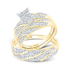 Sonia Jewels Sizes - L = 7, M = 10-10K Yellow and White 2 Two Tone Gold Mens and Ladies Couple His & Hers Trio 3 Three Ring Bridal Matching Engagement Wedding Ring Band Set (1/4 Cttw)