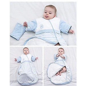 OuYun Baby Organic Sleeping Bag Detachable Sleeve Wearable Blanket,Grey,Double Layer for 68-77℉