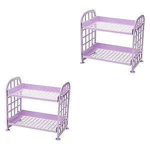 MAGICLULU 2pcs 2 Small Organizer Kitchen Storage Shelf Purple Bathroom Storage Rack Double Layer Vegetables Rack Shelf Fruit Shelf Storage Desktop Vegetable Rack Fruit Stand Basin