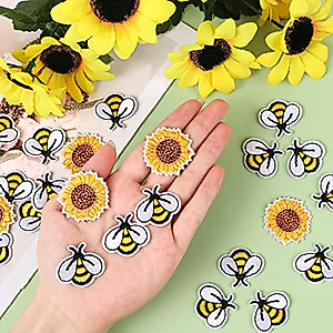 Bee Embroidered Patches, BENBO 30 Pieces Honey Bee Iron On Patch Sunflower Embroidered Applique Bumble Bee Flower Sewing Patches for Bags Jackets Jeans Clothes DIY Decoration Patches