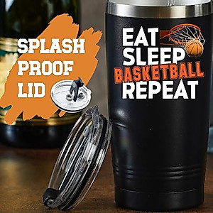 Onebttl Basketball Lovers Gifts, Basketball Gifts for Coach, Men, Dad on Birthday Christmas, 20oz Stainless Steel Tumbler - Eat Sleep Basketball Repeat, Black