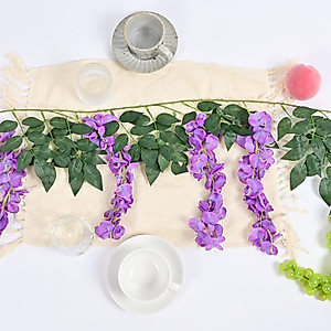 LESHABAYER Artificial Wisteria Garland, Hanging Silk Flower Vines Fake Wisteria String for Wedding Birthday Party Garden Outdoor Decoration (2pc Purple)