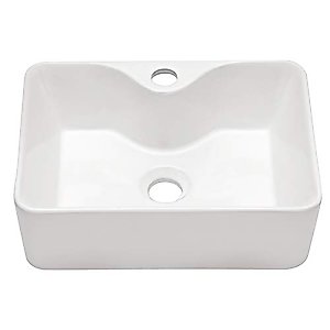 Lordear Bathroom Vessel Sink 16"x12" Rectangle Sink Above Counter White Porcelain Ceramic Modern Vanity Sink Art Basin with Faucet Hole, Sink for Bathroom
