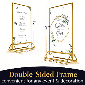 SUPER STAR QUALITY Clear Acrylic 2 Sided Frames with Gold Borders and Vertical Stand | Ideal for Wedding Table Number Holder, Double Sided Sign, Clear Photos, Menu Holders