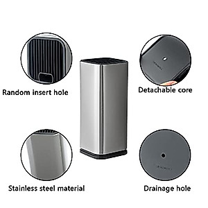 BOWONG Universal Knife Block, Stainless Steel Knife Holder Stand with Slots for Scissors and Sharpening Rod, Rectangular Knife Storage Stand Safe and Detachable for Easy Cleaning