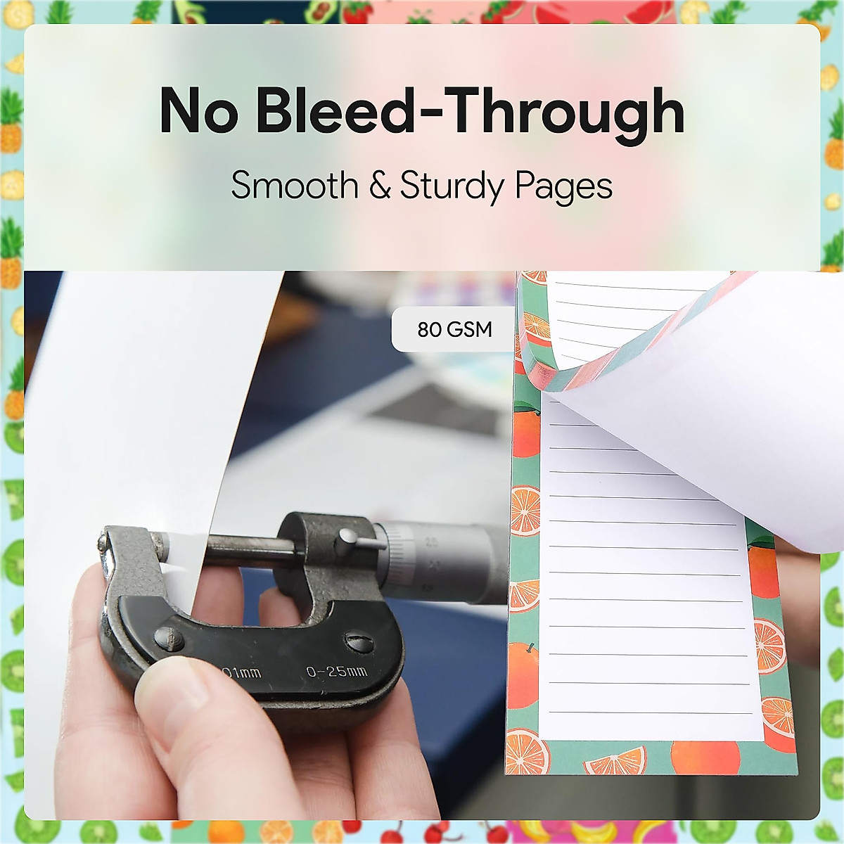 8 Magnetic Notepads - Large Notepads for Grocery List, Shopping List, To-Do List, Reminders, Recipes -Magnetic Back- Memo Notepad with Realistic Fruit Designs | 60 Sheets per Pad 9 x 3.5 inch (8 Pack)