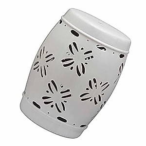 XARONF Butterfly Color Glaze Hollow Ceramic Drum Stool, Garden Round Stool, Porcelain Stool for Shoe Changing Stool, Dressing Chair and Bathroom Stool. (Color : White)