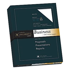 100% Cotton Business Paper, 32lb, 95 Bright, 8 1/2 x 11, 250 Sheets