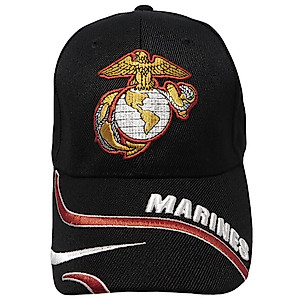Trade Winds Marines USMC EGA Emblem Insignia Marine Corps Swirl Black Acrylic Adjustable Embroidered Baseball Hat Cap - Officially Licensed