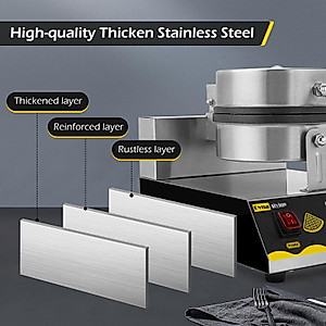 Dyna-Living Commercial Waffle Maker 110V 1200W Intelligent Commercial Waffle Maker Restaurant Non-stick Round Waffle Maker Stainless Steel Waffle Iron Machine Professional Waffle Maker for Home