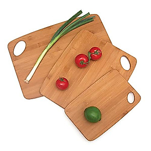 Lipper International Bamboo Wood Thin Cutting Board with Oval Hole in Corner, Assorted Sizes, Set of 3