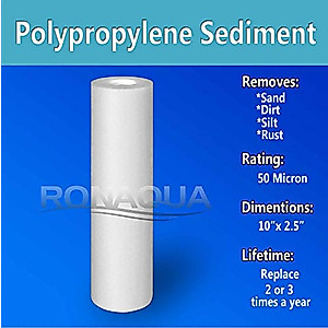 50M-4PK 50-Micron Sediment Water Filter Cartridge WELL-MATCHED with P5, AP110, WFPFC5002, CFS110, RS14, WHKF-GD05, 4-Pack