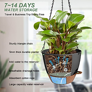 Vanslogreen Hanging Planters for Indoor Outdoor Plants, 2 Pack Self Watering Hanging Pot with Drainage Holes & Removable Tray (Black, 8'')
