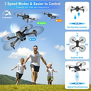 Drone with Camera 1080P HD FPV Foldable Drone for Beginners and Kids, Quadcopter with Voice Gesture Control with Carrying Case, One Key Take Off/Land, Optical Flow Positioning, 360° Flip, Waypoint Fly