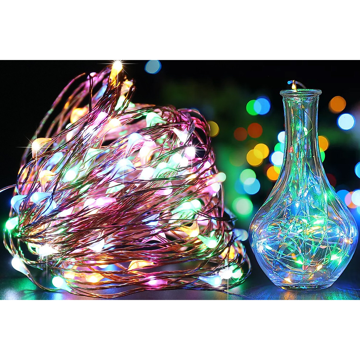 XNNATA Solar String Lights, 33Ft 100 LED Copper Wire Starry String Light, Indoor Outdoor Waterproof Solar Decoration Lights for Gardens, Home, Party Ornaments(RGB)