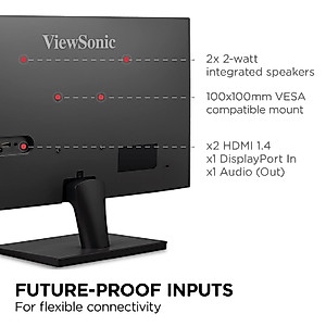 ViewSonic VA2715-2K-MHD 27 Inch 1440p LED Monitor with Adaptive Sync, Ultra-Thin Bezels, HDMI and DisplayPort Inputs for Home and Office, Black