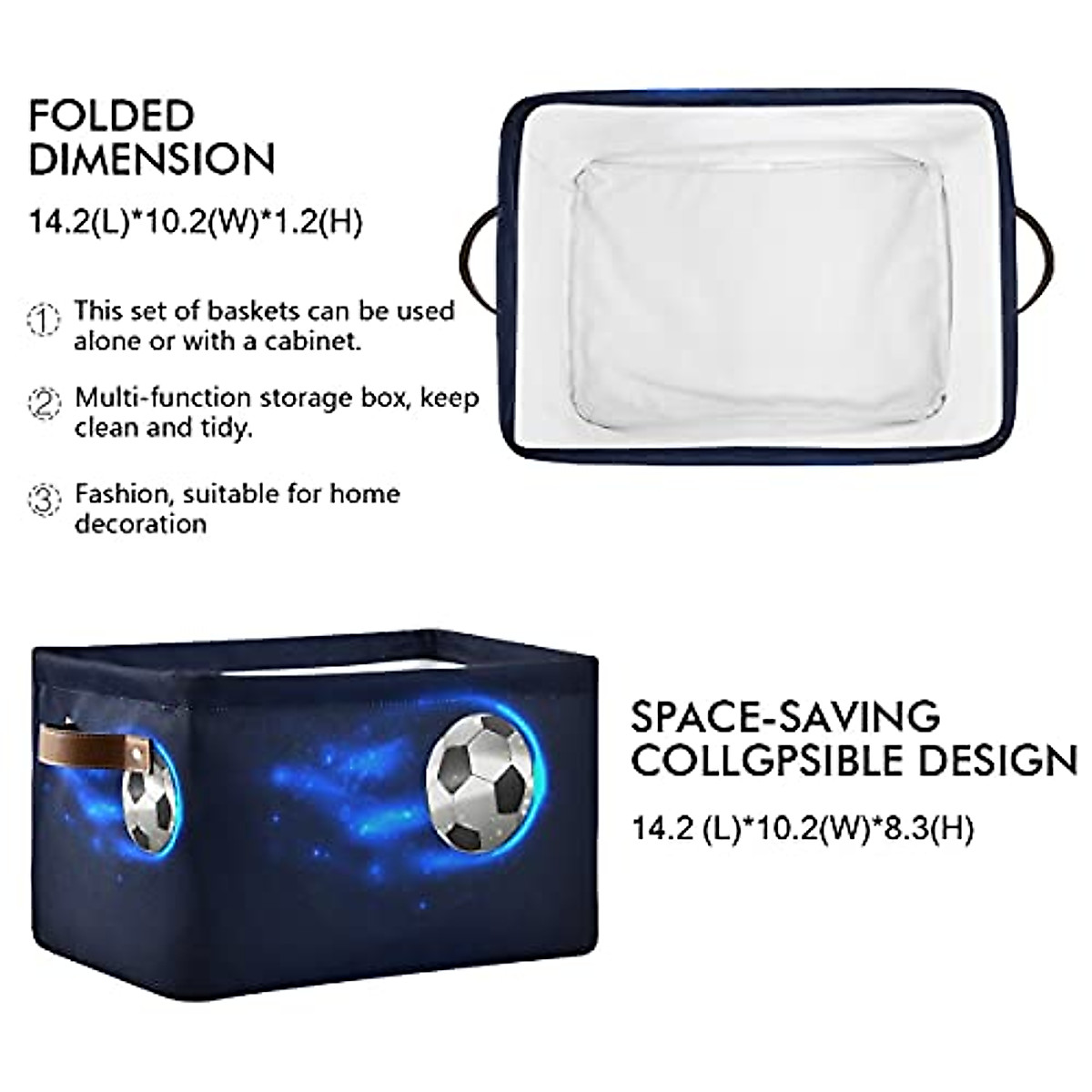 AUUXVA Sport Soccer Ball Storage Bins Basket, Football Theme Collapsible Storage Cube Rectangle Storage Box with Handles for Shelf Closet Nursery Bedroom Home Office 1 Pack