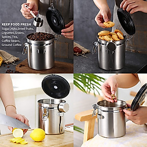 SUNWUKIN Coffee Canister, Airtight Stainless Steel Kitchen Food Storage Container with Date Tracker and Scoop for Beans, Grounds, Sugar, Tea, Flour, Cereal, Stainless Steel 22OZ