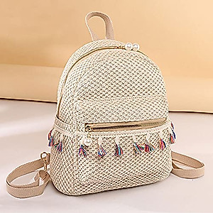 Lightweight Straw Crochet Backpack Hollow Out Drawstring Shoulders Bag for Women (B-Light Khaki, one size)