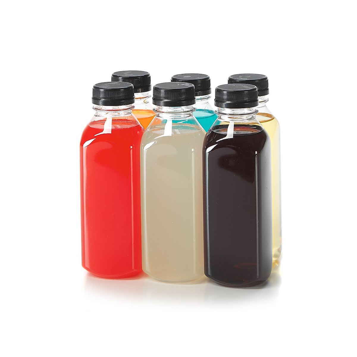 Clear Food Grade Plastic Juice Bottles 16 Oz (Pint) with Cap (6)