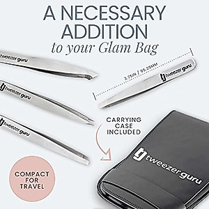 Tweezer Guru Eyebrow Tweezer Set for Women & Men - Professional Slant and Pointed Tweezers Set with Case - Precision Tweezers Kit for Facial Hair, Splinter and Ingrown Hair Removal (4 PC-W)