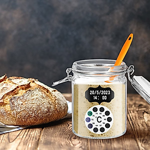 Rtteri 4 Pack 25 oz Glass Sourdough Starter Kit with Thermometer Sticker, Silicone Jar Spatula, Chalkboard Labels and Marker, Wide Mouth Airtight Sourdough Starter Container