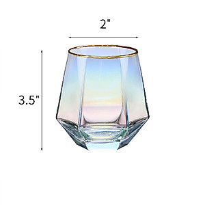 XKXKKE Diamond Wine Glass Set of 2, 10 OZ Modern Stemless Gold Rim Glass Cups Drinking Glassware for Serving Party,Home,Bar, Restaurants Colorful 2 Pack