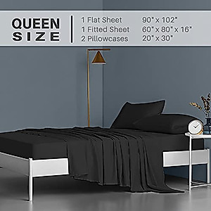 Queen Bed Sheet Set, 4pcs Bedding Sheets & Pillowcases, Soft Microfiber 1800 Thread Count 16" Deep Pocket Luxury Bed Sheets - Hypoallergenic, Wrinkle & Fade Resistant (Black)