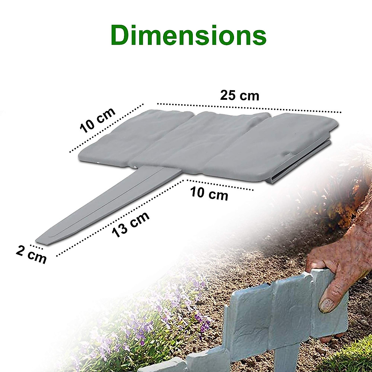 withwind Garden Edging BorderLawn Fence Plastic Cobblestone Effect Trimming 20 Packs of Foldable Stitching Gray
