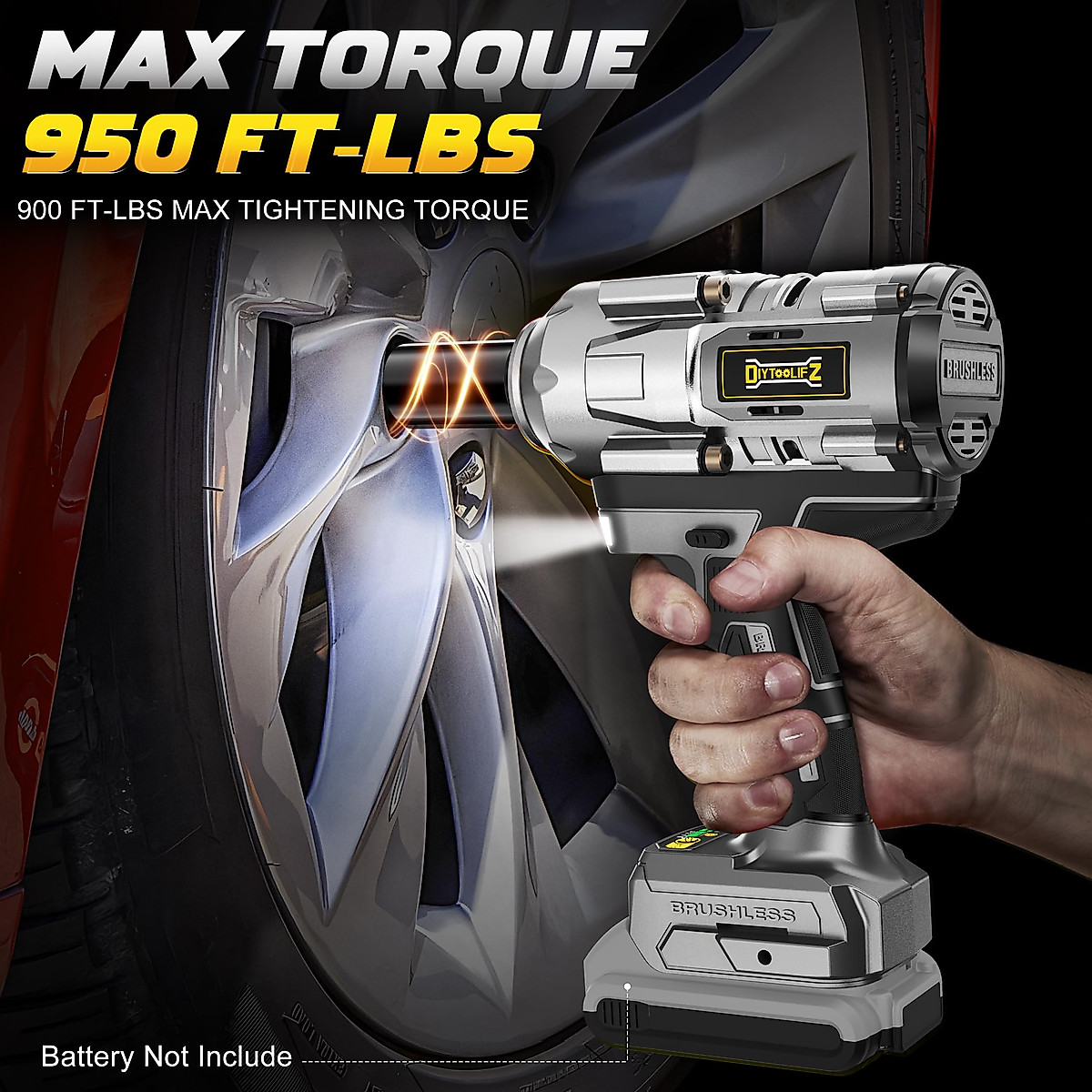 Cordless Impact Wrench 1/2 inch for DeWalt 20v Battery, Impact Wrench 900Ft-lbs(1200N.m) High Torque Brushless Electric Impact Gun, Power Impact Driver with 4-Mode Speed, LED Work Light(no battery)