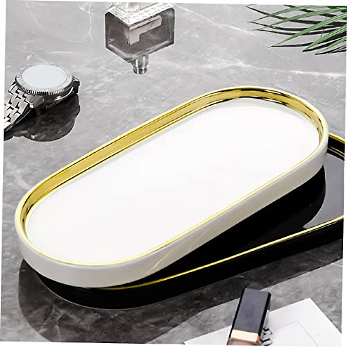 Cabilock Ceramic Tray Towel Storage Tray Jewelry Storage Plate Makeup Organizer Bathroom Storage Plate Vessel Sink Vanity Tabletop Storage Tray Coffee Table Ceramics Decorative Plates