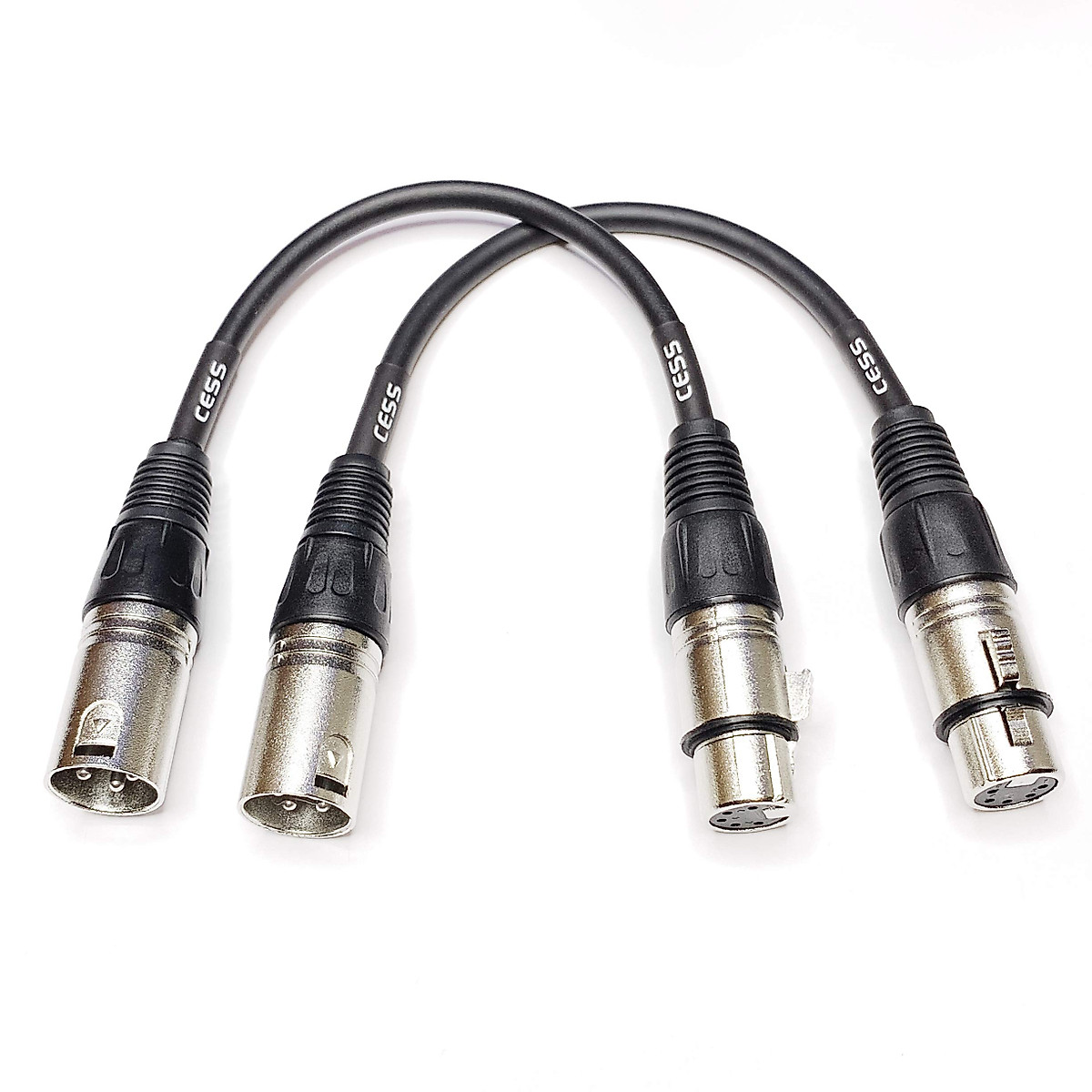 CESS-007 XLR3M to XLR5F DMX512 Adaptor Cable - 3-Pin Male XLR to 5-Pin Female XLR DMX Turnaround - 2 Pack