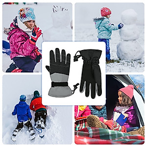 Boys Winter Snow Ski Gloves Kids Gloves Waterproof Windproof Teen Girls Gloves with Warm Fleece Liner 05 Black Large