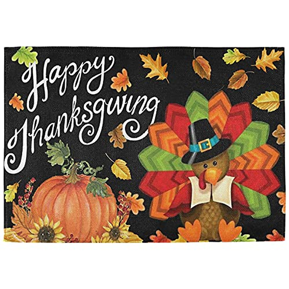Wusikd Happy Thanksgiving Pumpkin Turkey Sunflower Placemats Set of 4 Table Mat Autumn Leaf Place Mat Non Slip Stain Heat Resistant Double-Sided Print 12" x 18" Dining Home Kitchen Table Decoration