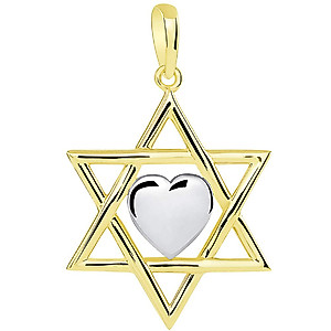 Jewelry America 14k Yellow Gold Hebrew Love Star of David with Heart Pendant