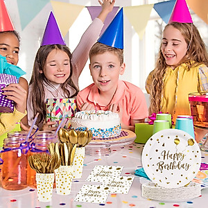 168PCS Happy Birthday White and Gold Party Supplies,Disposable Party Decorations Paper Plates Napkins Cups Plastic Forks Knives Spoons for Birthday Graduation Bridal Shower-24 Guests