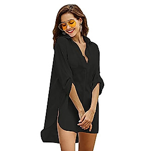 Ekouaer Womens Bathing Suit Swimwear Beach Cover Up Bikini/Swimsuit Shirt Dress Black