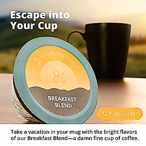 Greater Goods Compostable Coffee Pods - K Cup Compatible including Keurig 2.0, Light Breakfast Blend (72 Ct)