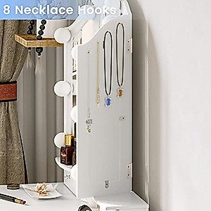 Tiptiper Makeup Vanity with Lights, Vanity Desk with Lighted Mirror and Stool, Vanity Set with 5 Drawers, 3 Light Settings & Adjustable Brightness, White