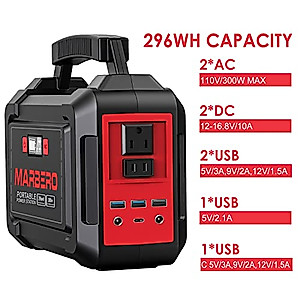 MARBERO Solar Generator 300W Portable Power Station 296Wh with 30W Solar Panel Included with DC, AC, USB A, USB C, Flashlights for Camping, Home, Outdoor, Office, School, Emergency