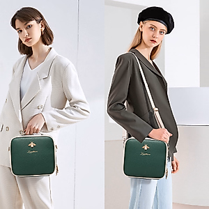 LACATTURA Travel Makeup bag, Leather Makeup Train Case Cosmetic Organizer for Makeup Brushes Toiletry Digital Accessories, Portable Artist Storage Bag With Shoulder Strap for Women lady Green