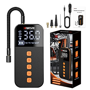 HIWORK 12V Air Compressor, Tire Inflator Portable Air Pump 150 PSI 12V DC Electric Inflator for Car Tires Bikes Balls Balloons and Other Inflatables with Digital Gauge and SOS Light