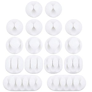 OHill Cable Clips, 16 Pack White Adhesive Cord Holders, Ideal Cable Management Cord Organizer Cable Organizer for Organizing Cable Wires-Home, Office, Car, Desk Nightstand