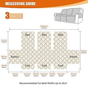 VANSOFY Waterproof Recliner Couch Covers, Sofa Covers 1-Piece Washable Reclining Sofa Cover Non-Slip Furniture Protector with Elastic Straps Pocket for Dogs, Pets(Blue,3 Seater)