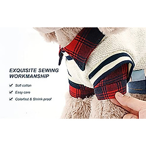 HOODDEAL Dog Clothes Plaid Dog Shirt Dog Outfit Overalls Jeans Jumpsuit with Warm Sweater Vest Two-Piece Cool Puppy Clothes for Small Dogs Boy (Medium, Red-Black)