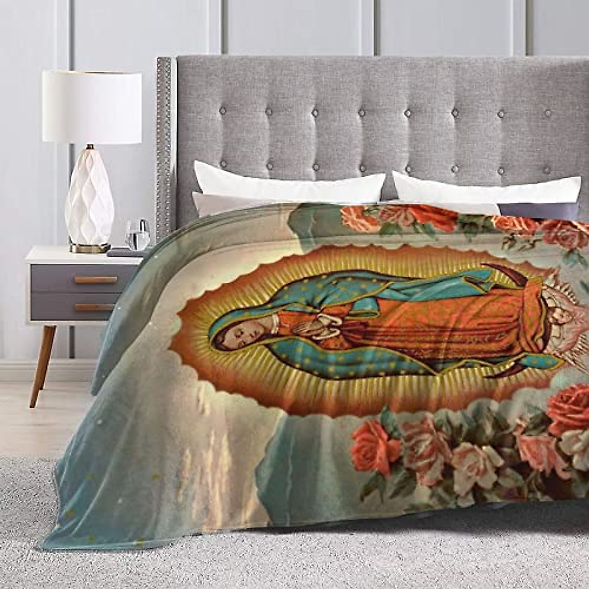 Our Lady of Guadalupe Fleece Blanket Throw Blanket, Ultra-Soft Cozy Micro Fleece Blanket for Sofa, Couch, Bed, Camping, Travel, & Car Use-All Seasons Suitable60 X50
