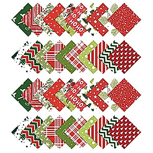 Soimoi Christmas Print Precut 5-inch Cotton Fabric Quilting Squares Charm Pack DIY Patchwork Sewing Craft- Red & Green