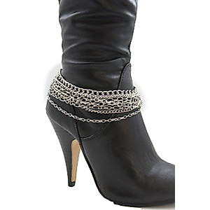 TFJ Women Western Fashion Jewelry Boot Chain Bracelet Silver Metal Shoe Multi Strands Classic Bling Charm
