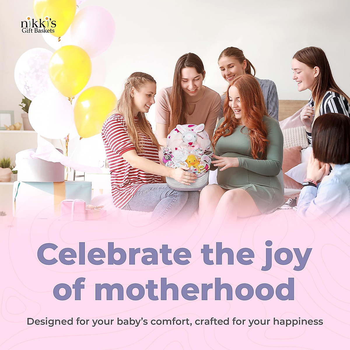 Bassinet New Baby Girl Gift Set | Unique Newborn Gift Basket Hamper for Gender Reveal | Baby Essentials for Expecting Moms & Parents | 17-Piece Baby Layette Set | Pink - Nikki's Gift Baskets